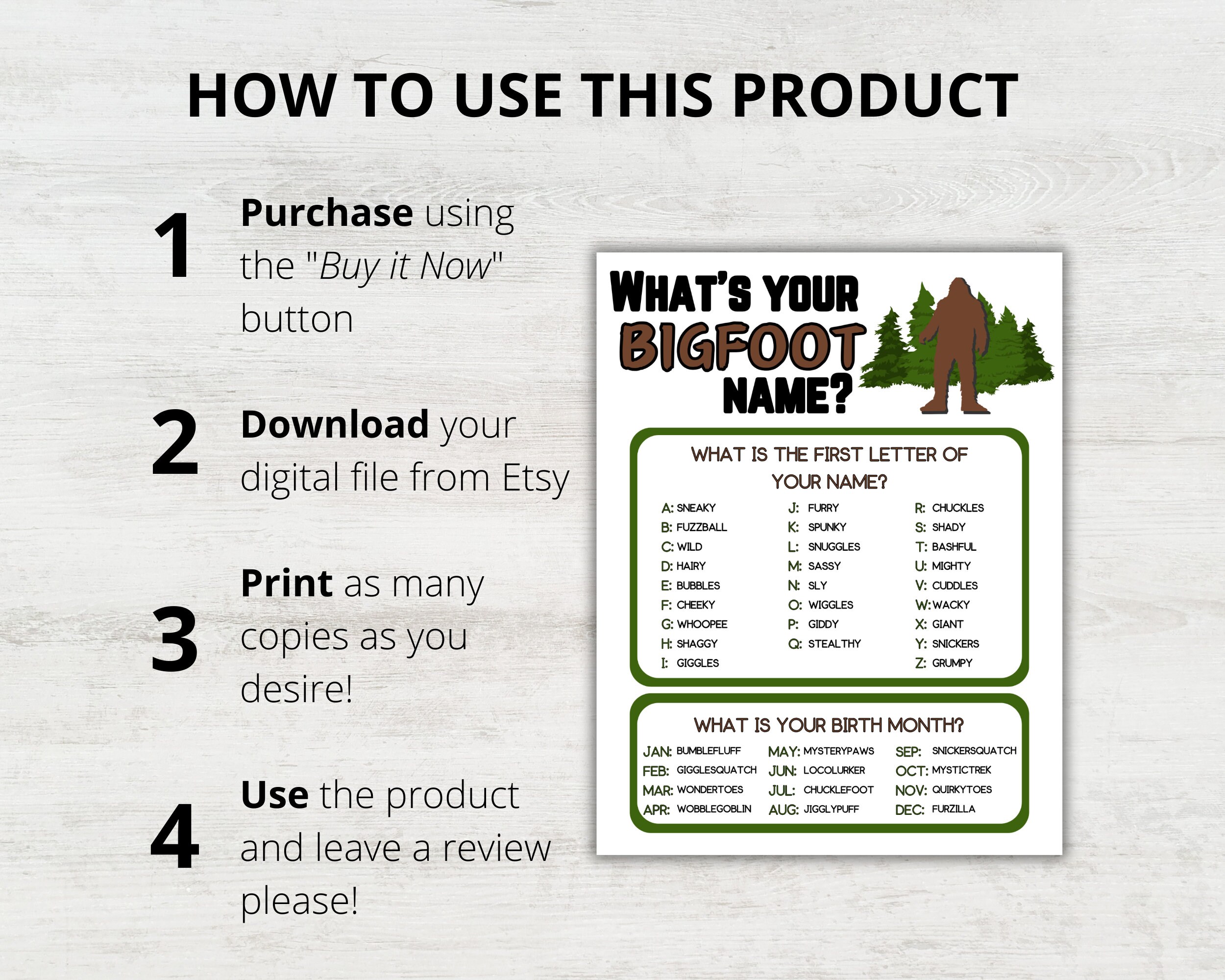 Bigfoot Name Game Printable, What's Your Bigfoot Name Game, Name ...