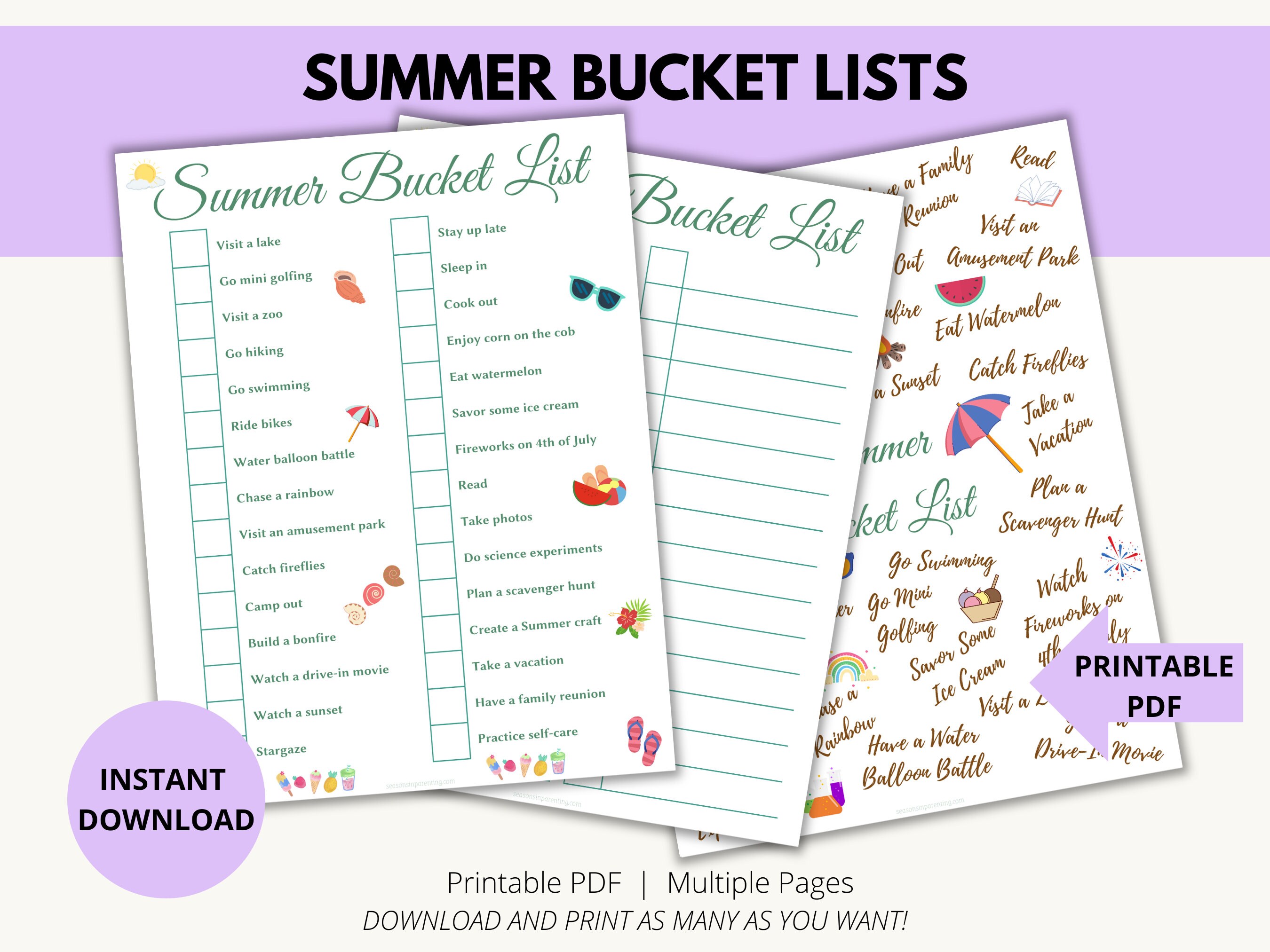 Seasonal Bucket List Bundle, Bucket Lists for Fall, Winter, Spring ...