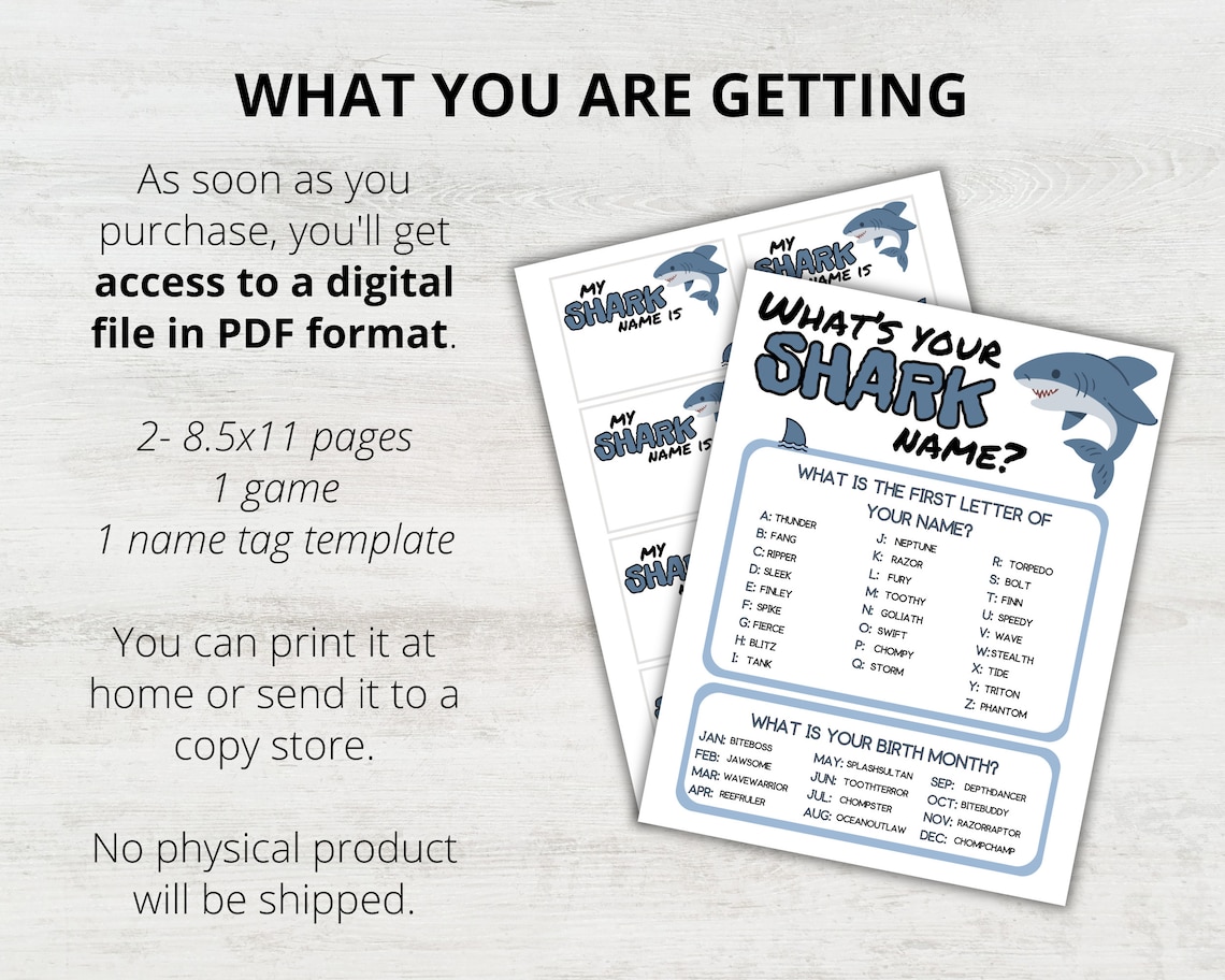 Shark Name Game Printable, What's Your Shark Name Game, Name Generator ...