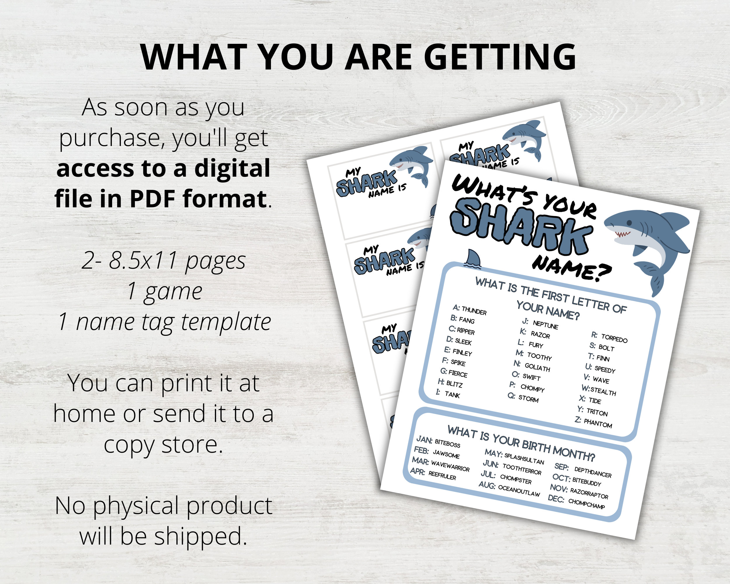 Shark Name Game Printable, What's Your Shark Name Game, Name Generator ...