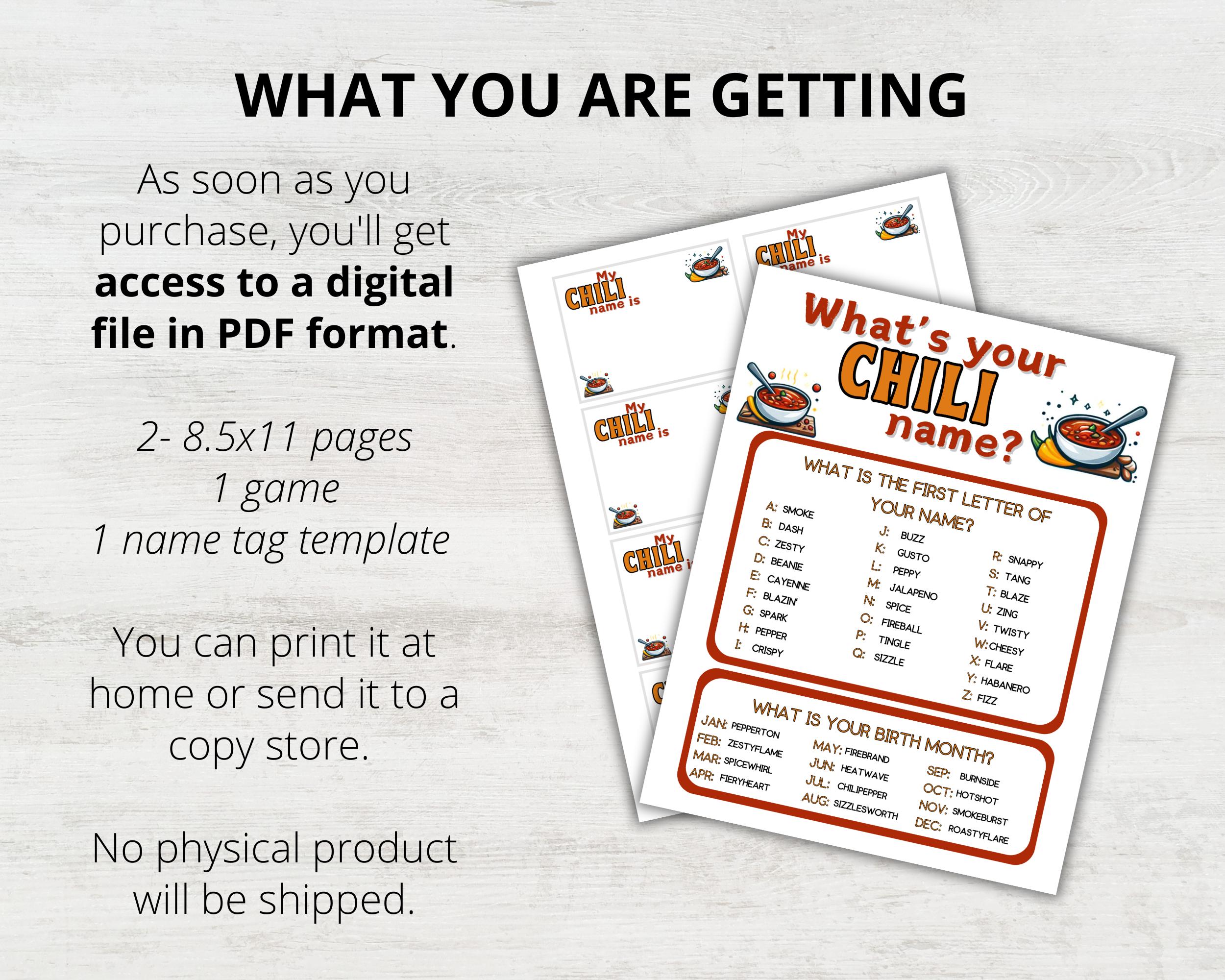 Chili Name Game Printable, What's Your Chili Name Game, Name Generator ...