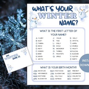 Winter Name Game Printable, What's Your Winter Name Game, Name ...