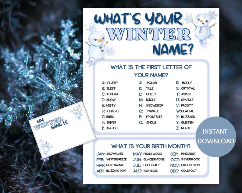 Winter Name Game Printable, What's Your Winter Name Game, Name ...