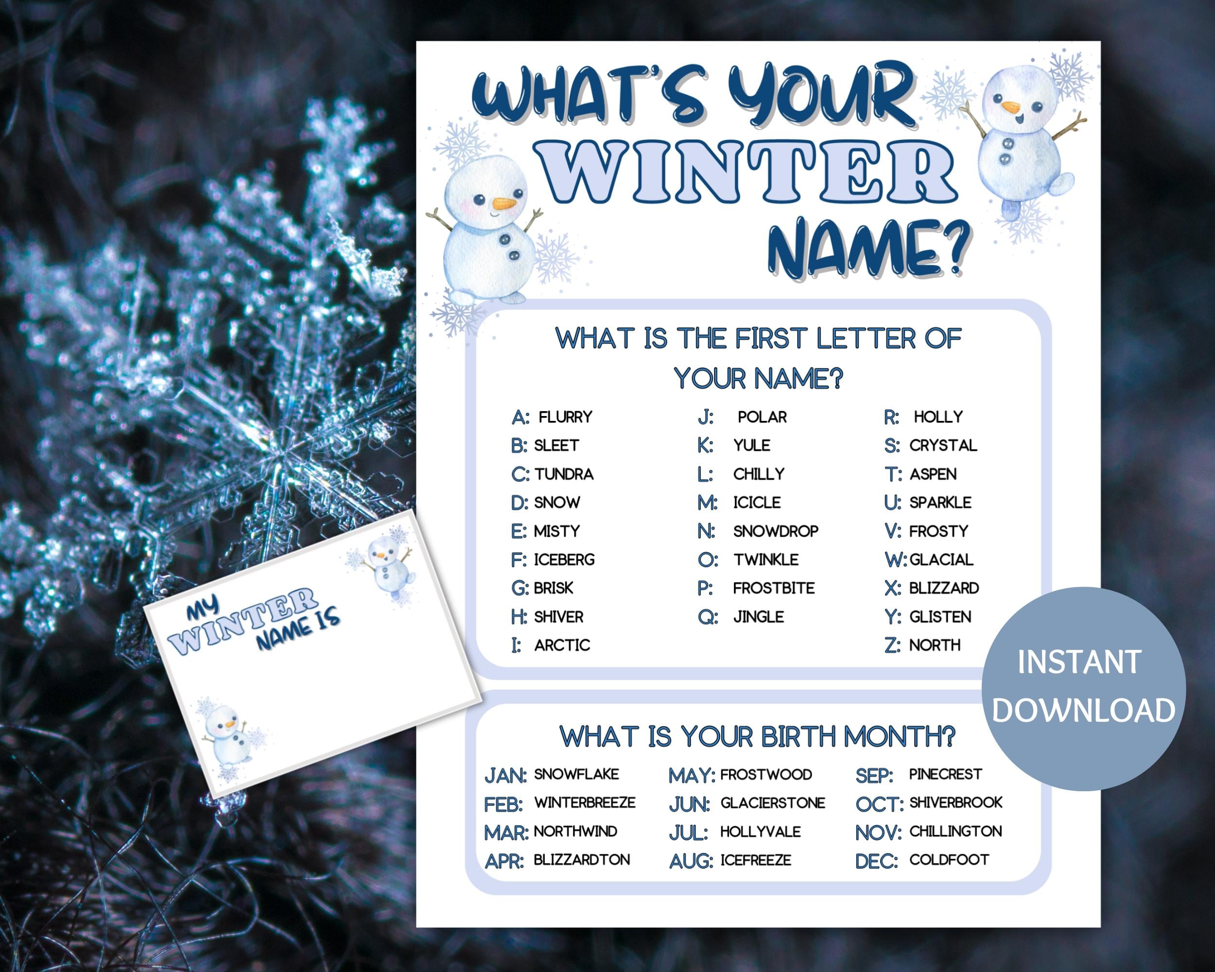 Winter Name Game Printable, What's Your Winter Name Game, Name ...