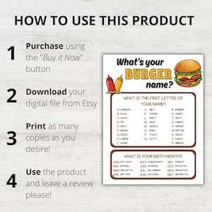 Burger Name Game Printable, What's Your Burger Name Game, Name ...