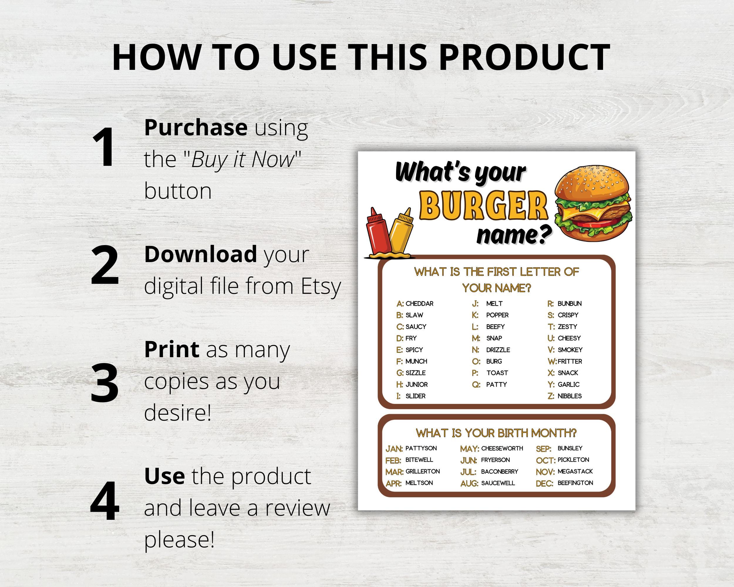 Burger Name Game Printable, What's Your Burger Name Game, Name ...