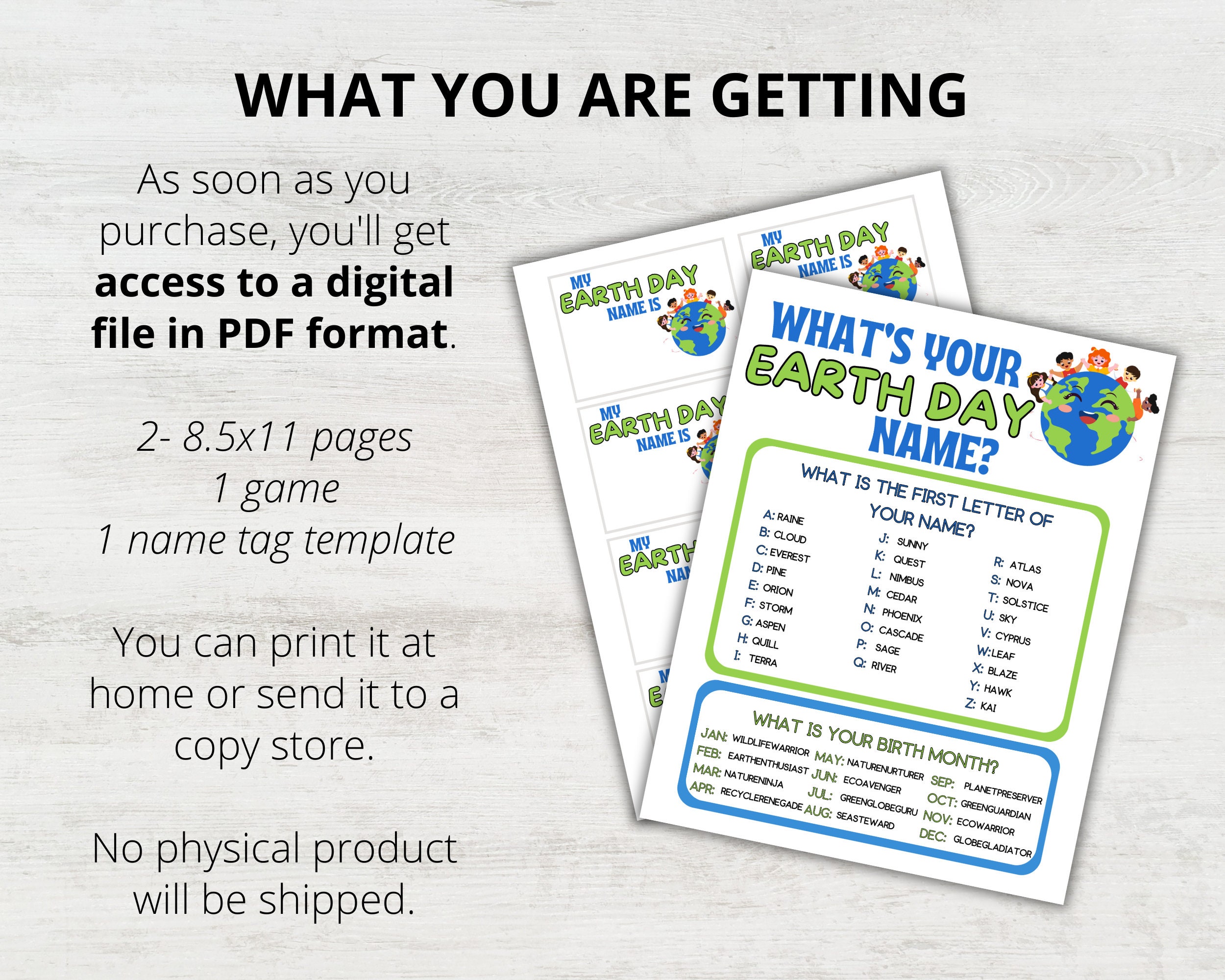 Earth Day Name Game Printable, What's Your Earth Day Name Game, Name ...