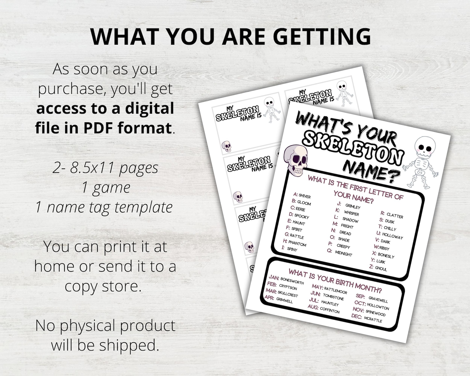 Skeleton Name Game Printable, What's Your Skeleton Name Game, Name ...