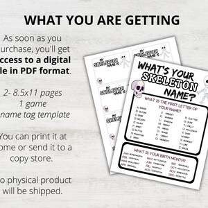 Skeleton Name Game Printable, What's Your Skeleton Name Game, Name ...