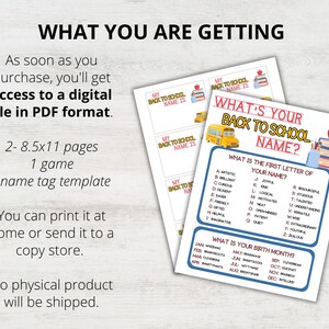 Back to School Name Game Printable, What's Your Back to School Name ...