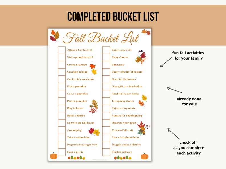 Fall Bucket List Bundle, Printable Kids Activities, Family Bucket List ...