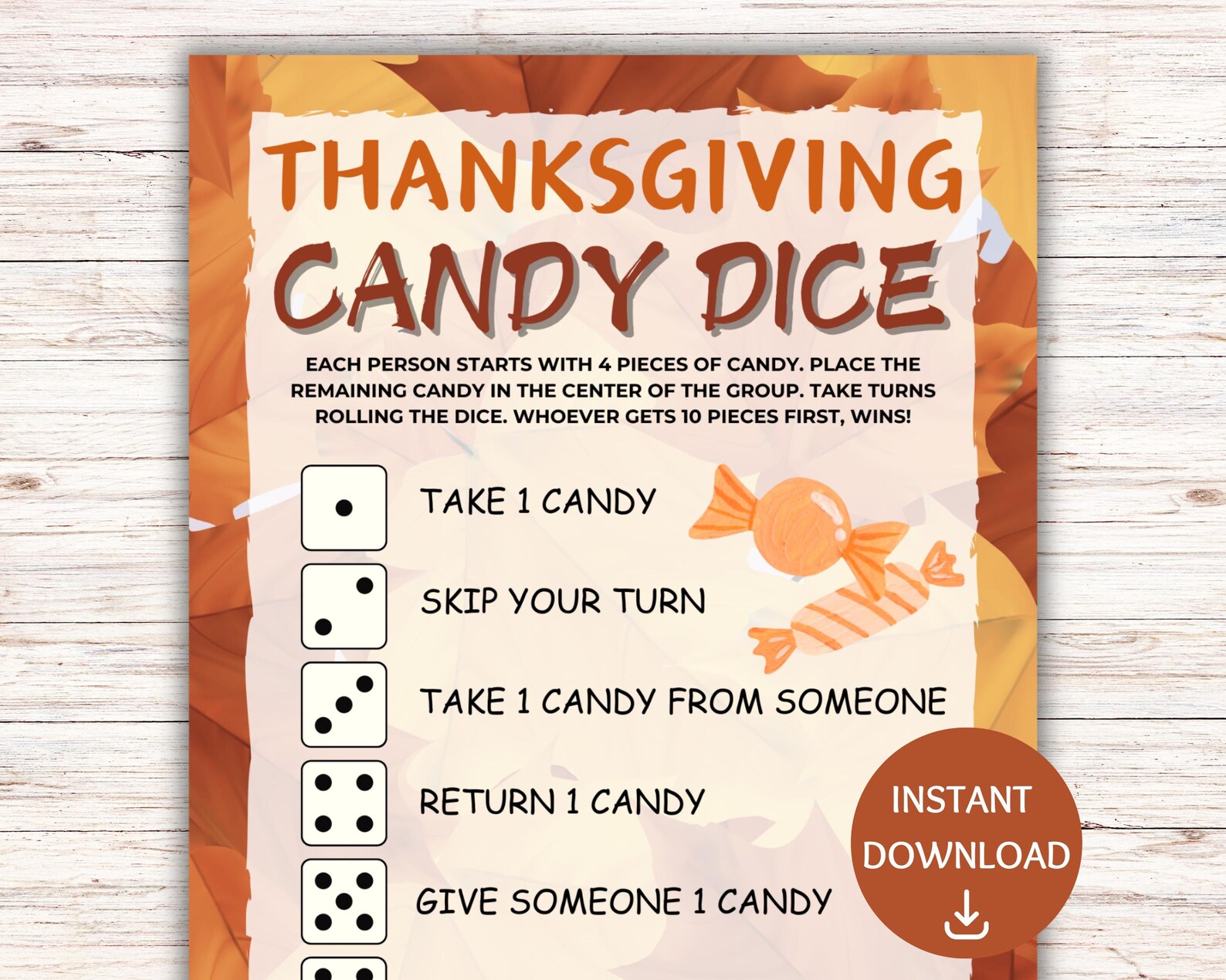 Thanksgiving Candy Dice Game for Kids, Thanksgiving Games, Thanksgiving ...