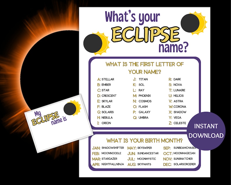 Eclipse Name Game Printable, What's Your Eclipse Name Game, Name ...