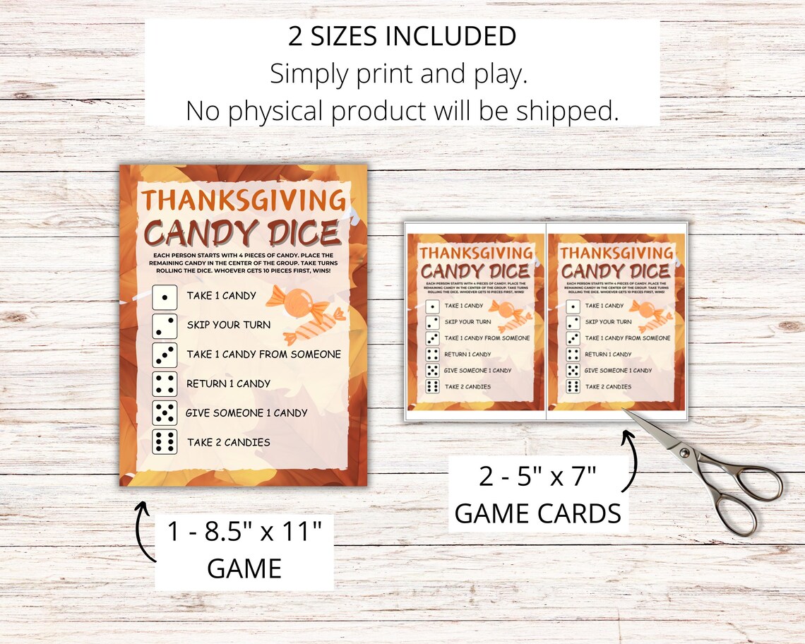 Thanksgiving Candy Dice Game for Kids, Thanksgiving Games, Thanksgiving ...