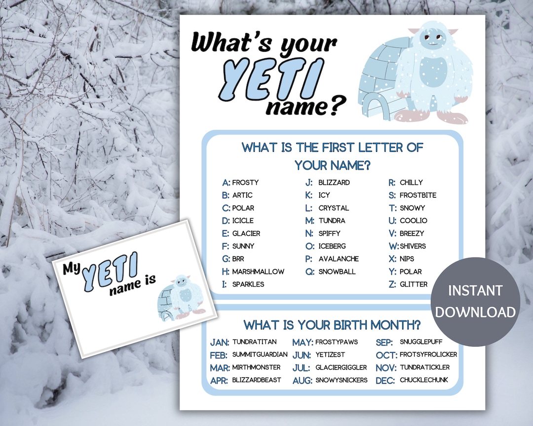 Yeti Name Game Printable, What's Your Yeti Name Game, Name Generator ...