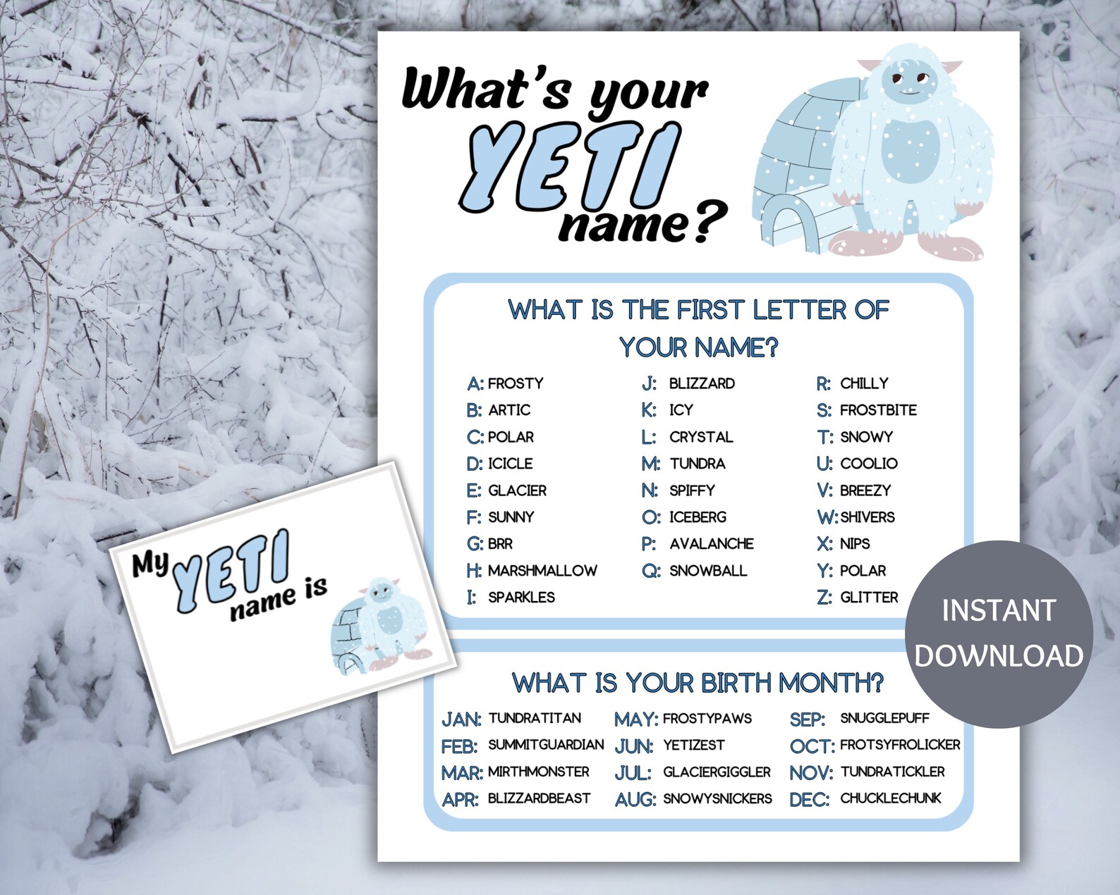 Yeti Name Game Printable, What's Your Yeti Name Game, Name Generator ...
