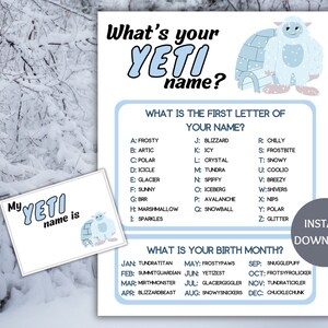 Yeti Name Game Printable, What's Your Yeti Name Game, Name Generator ...