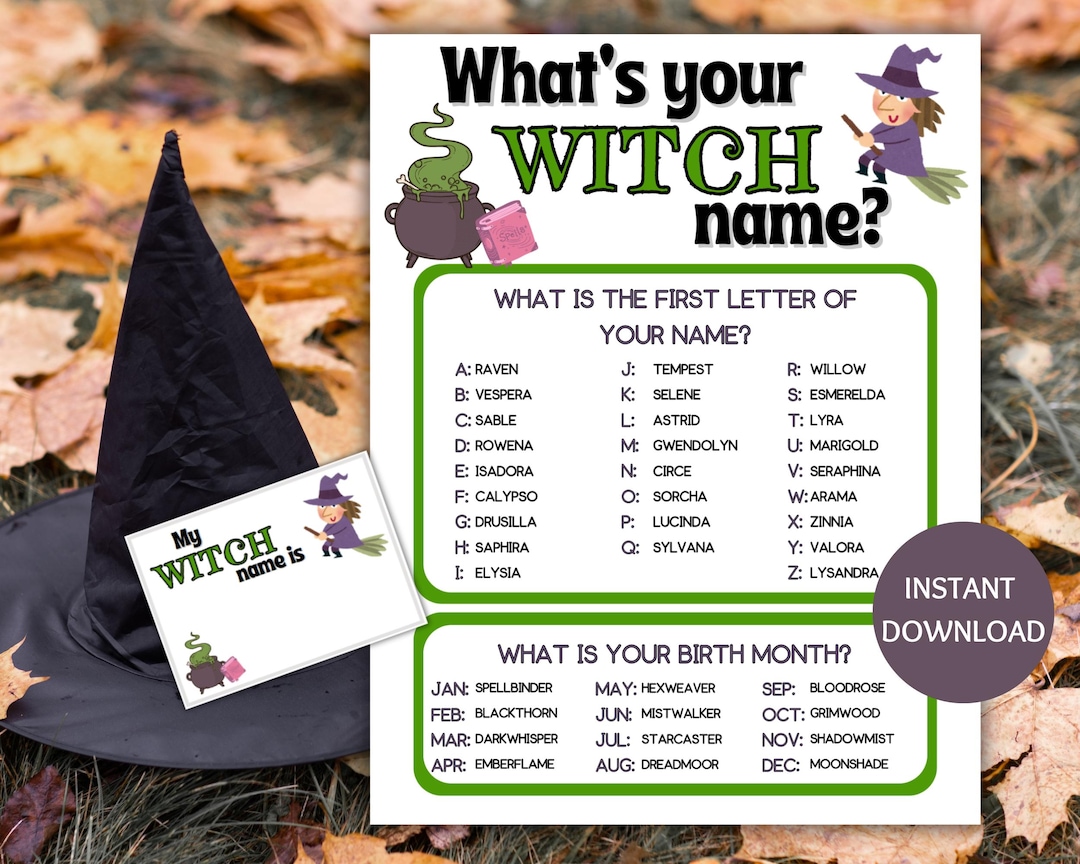 Witch Name Game Printable, What's Your Witch Name Game, Name Generator ...