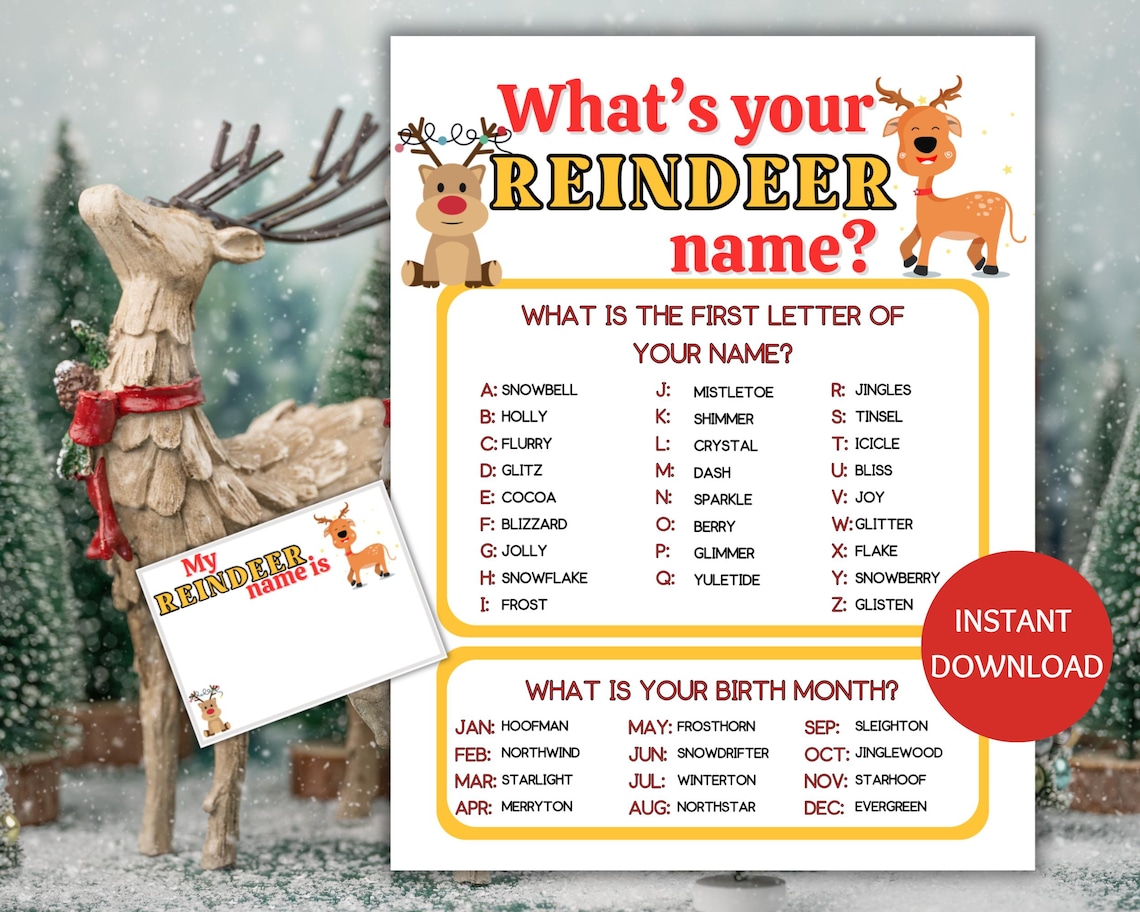 Reindeer Name Game Printable, What's Your Reindeer Name Game, Name ...