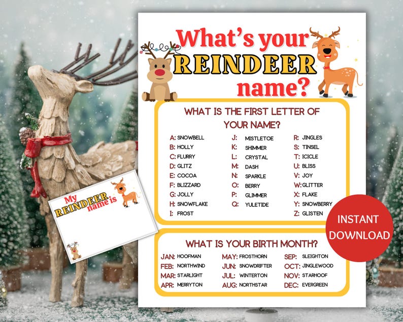 Reindeer Name Game Printable, What's Your Reindeer Name Game, Name ...
