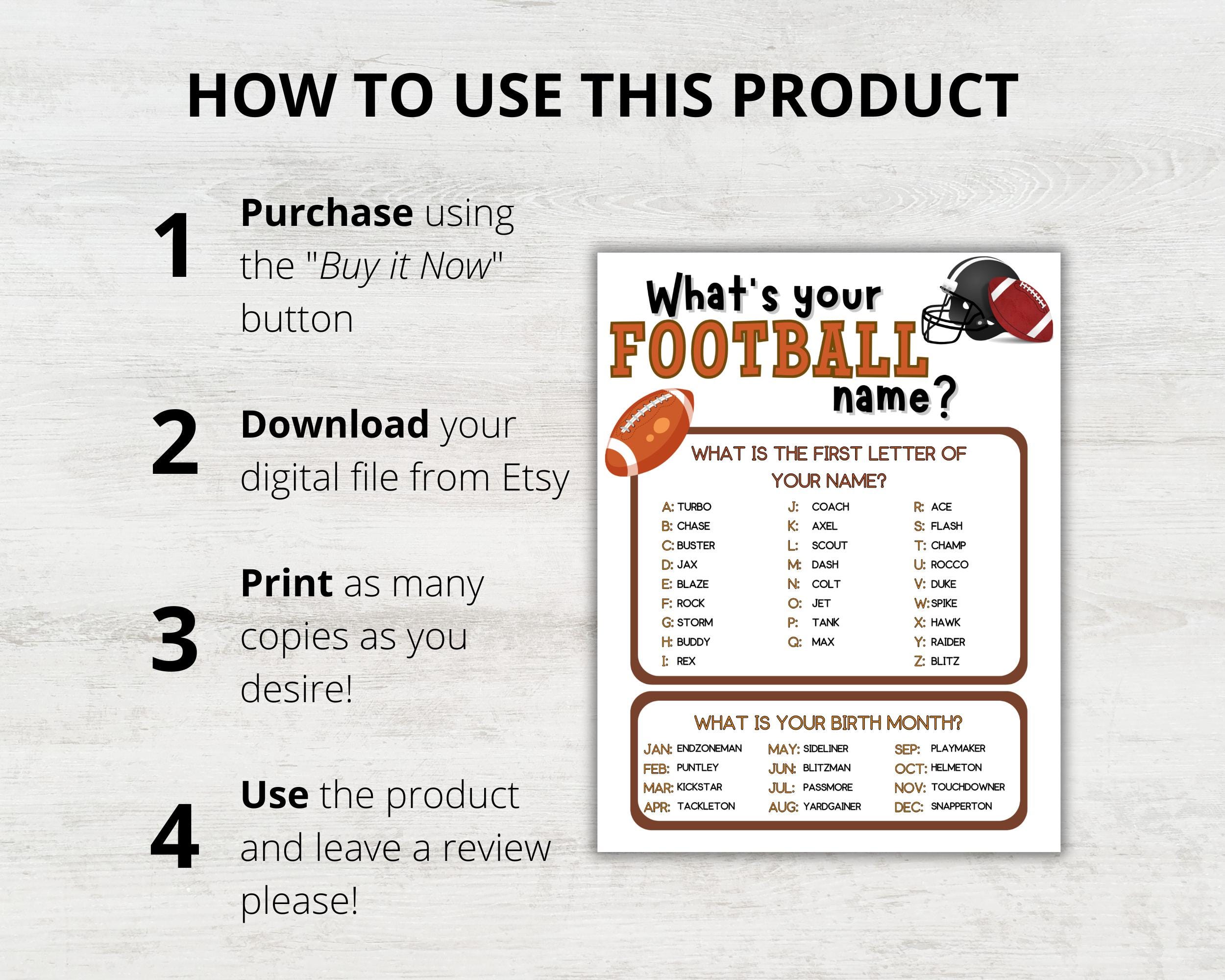 Football Name Game Printable, What's Your Football Name Game, Name ...