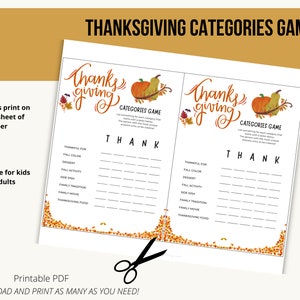 Thanksgiving Categories Game | Printable Thanksgiving Games | Family ...