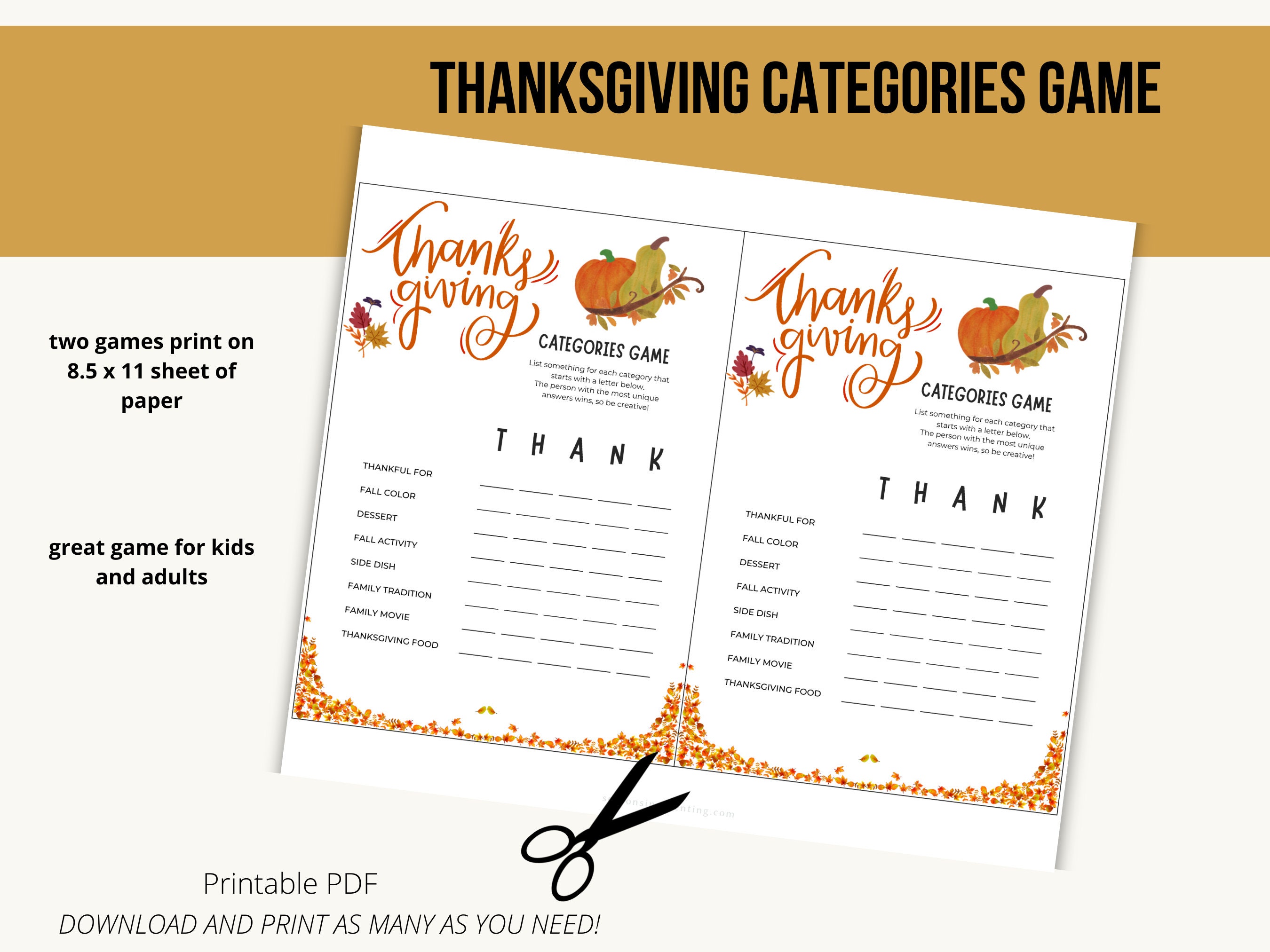 Thanksgiving Categories Game | Printable Thanksgiving Games | Family ...