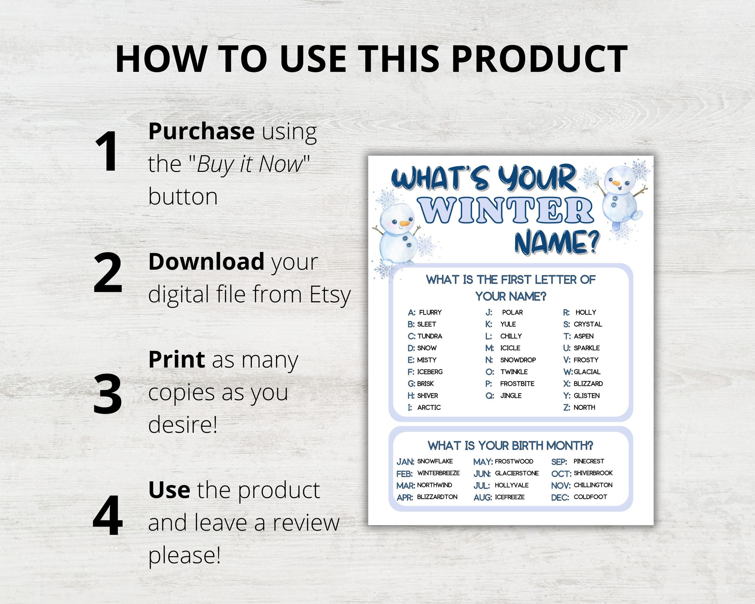 Winter Name Game Printable, What's Your Winter Name Game, Name ...
