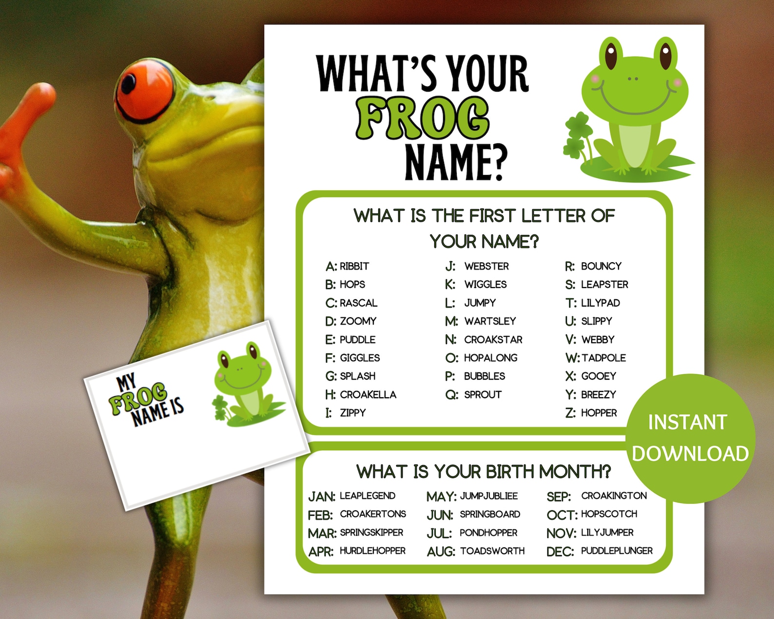 Frog Name Game Printable, What's Your Frog Name Game, Name Generator ...
