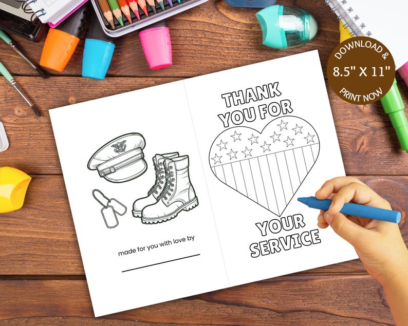 Veteran's Day Color in Card, Coloring Card, Veteran's Day Craft, Color ...