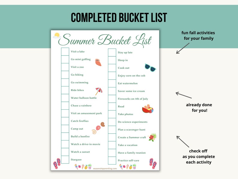 Summer Bucket List Bundle Printable Kids Activities Family - Etsy