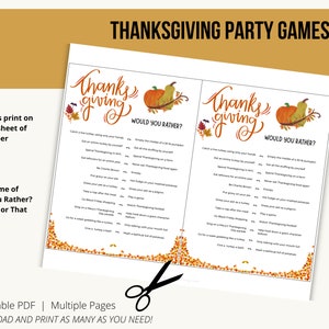 Thanksgiving Would You Rather Game | Printable Thanksgiving Games ...