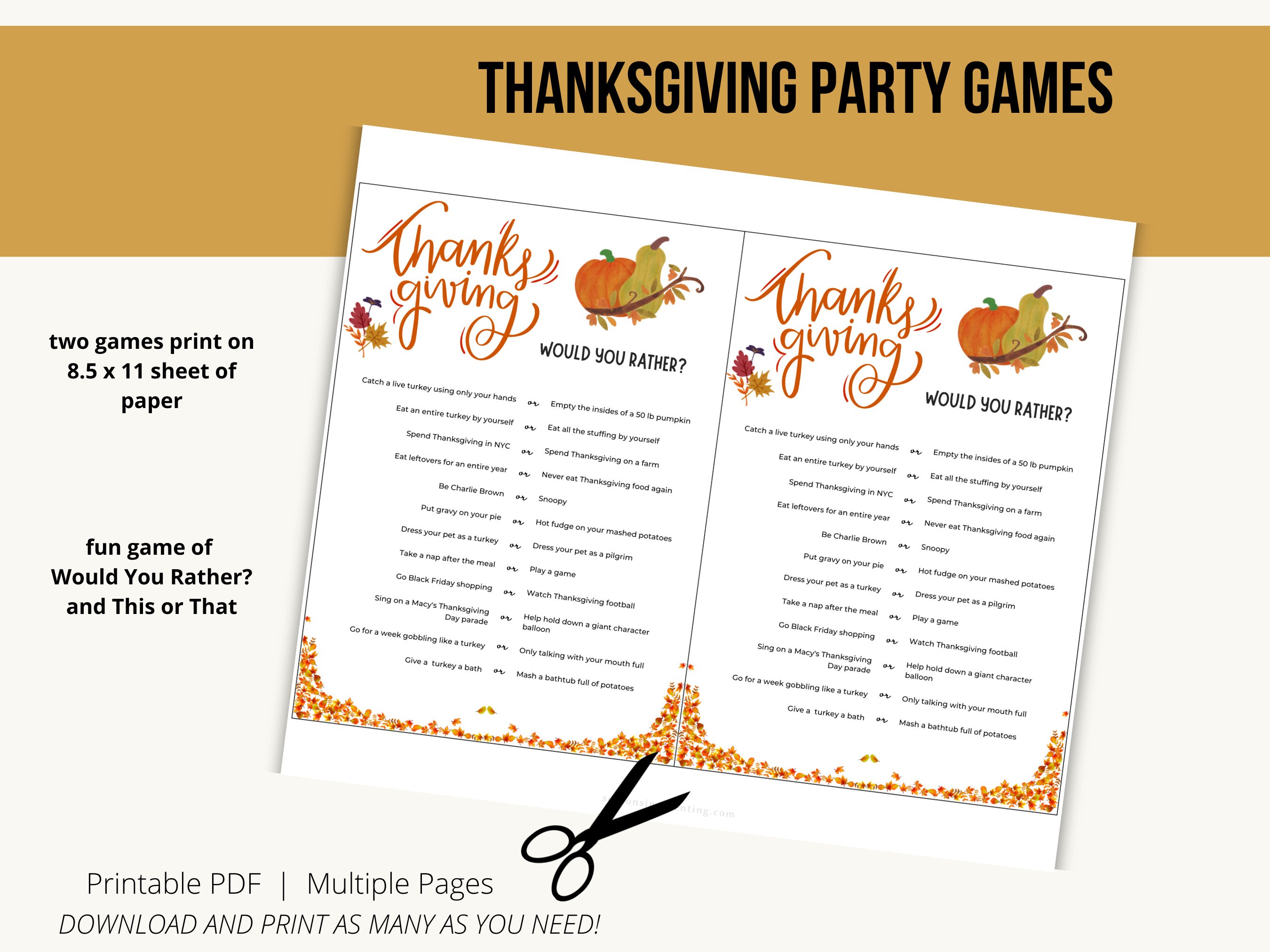 Thanksgiving Would You Rather Game | Printable Thanksgiving Games ...