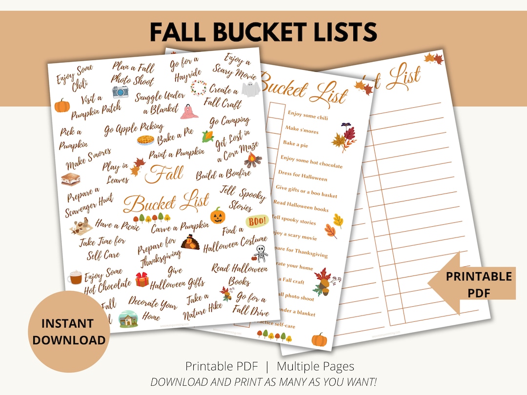 Fall Bucket List Bundle, Printable Kids Activities, Family Bucket List ...
