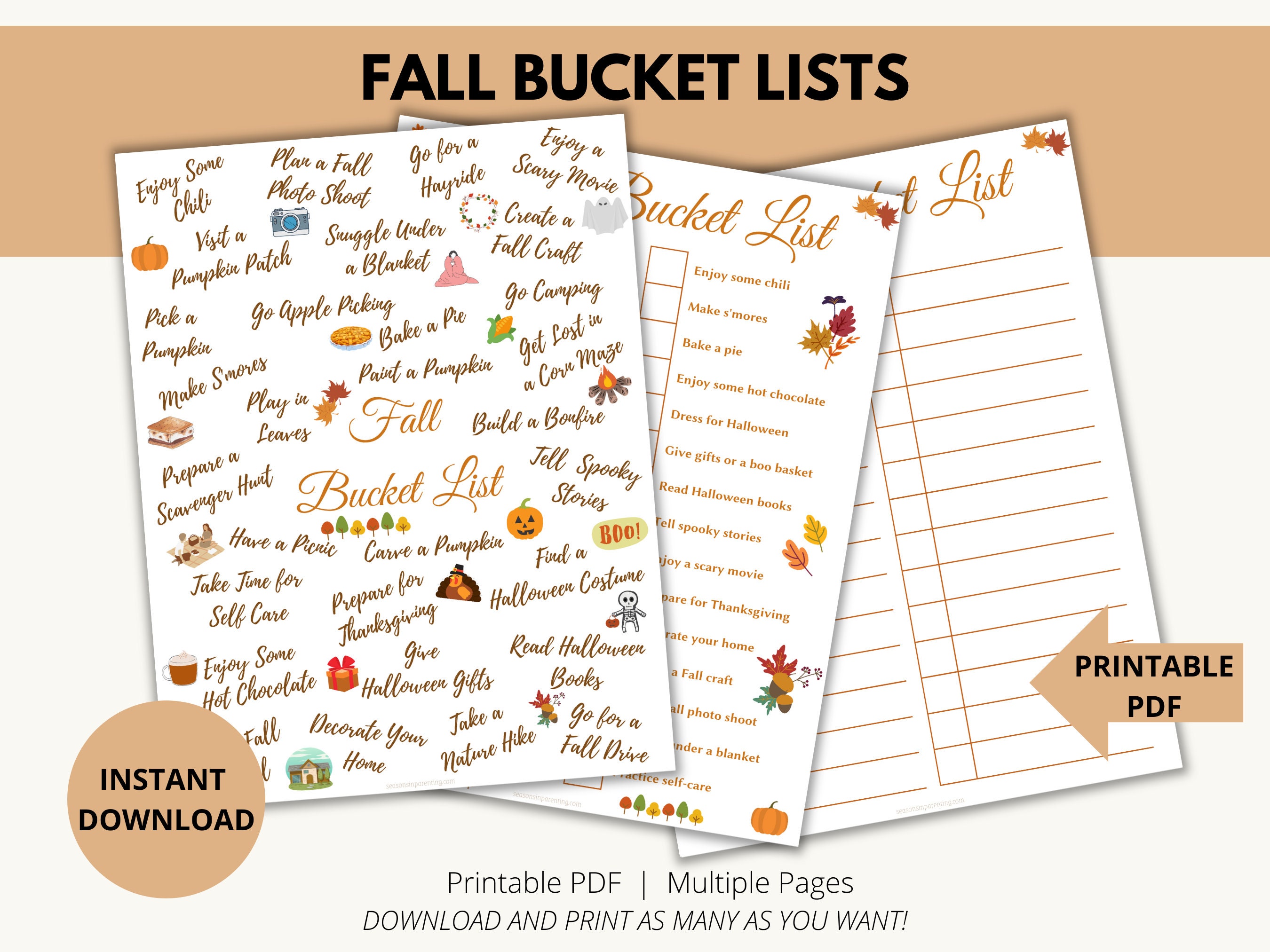 Fall Bucket List Bundle, Printable Kids Activities, Family Bucket List ...