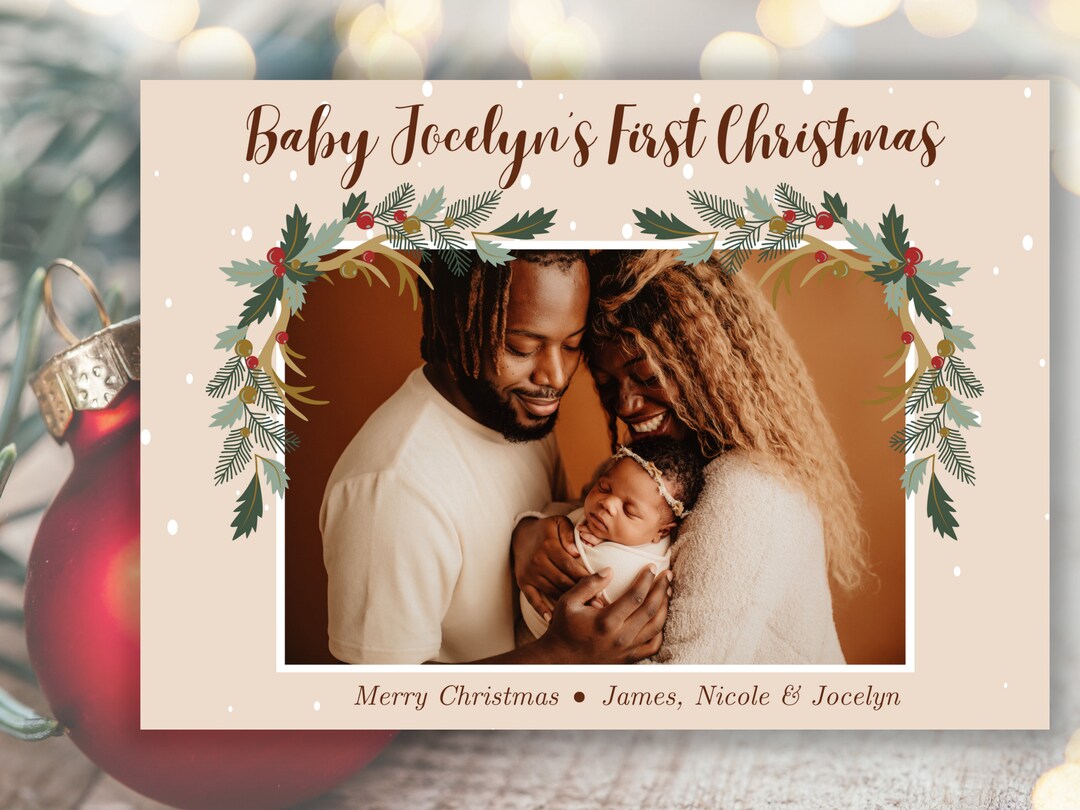 Baby Photo Christmas Card Template | New Baby Holiday Card | Baby's ...