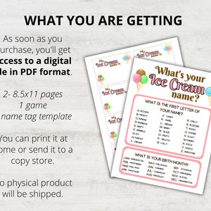 Ice Cream Name Game Printable, What's Your Ice Cream Name Game, Name ...