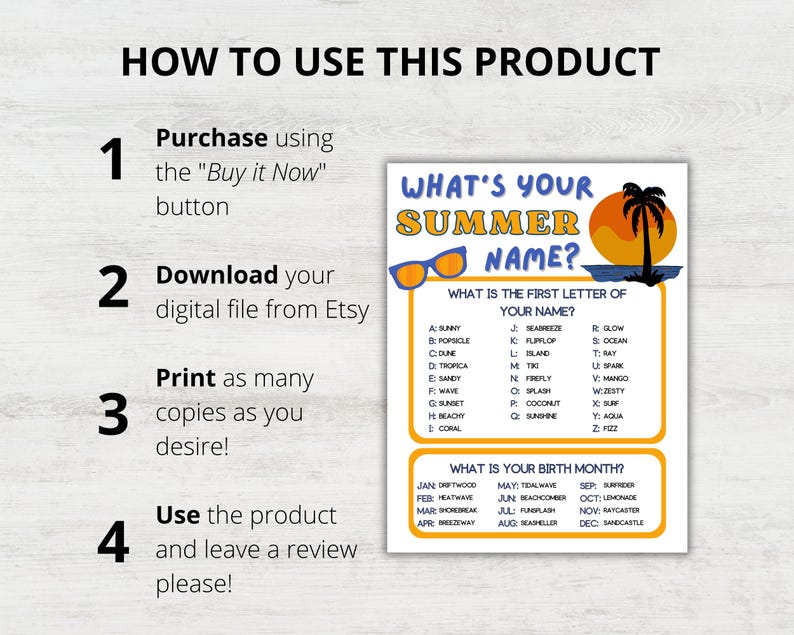 Summer Name Game Printable, What's Your Summer Name Game, Name ...