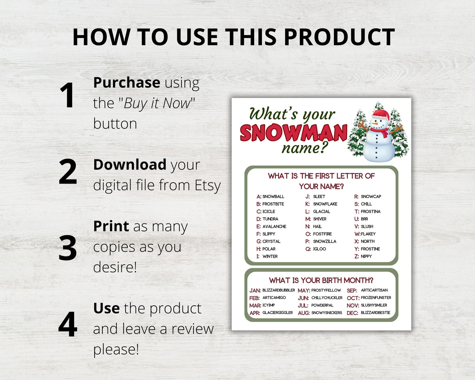 Snowman Name Game Printable, What's Your Snowman Name Game, Name ...