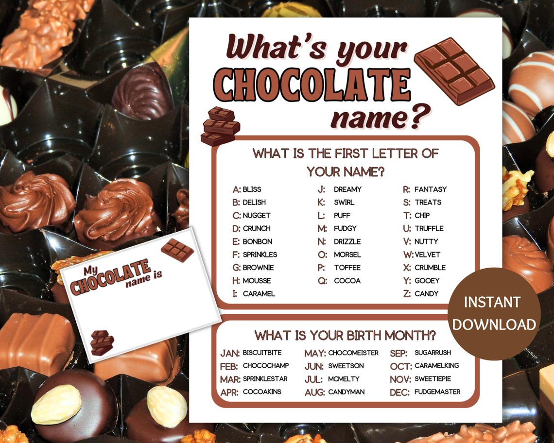 Chocolate Name Game Printable, What's Your Chocolate Name Game, Name ...