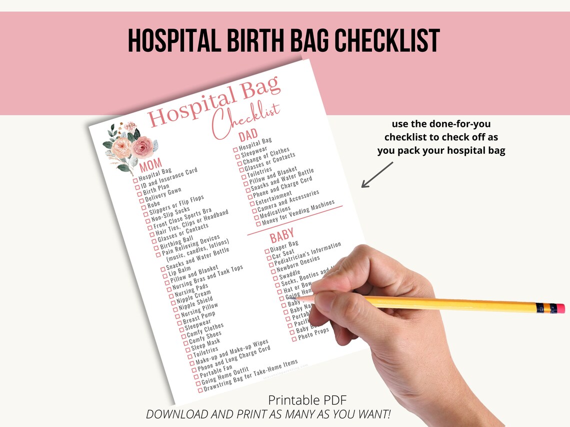 Hospital Bag Checklist, Labor and Delivery Checklist, Editable ...