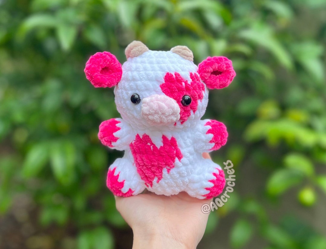 Handmade Pink Heart Cow Crochet Plush, Crochet Pink Cow Plush ...