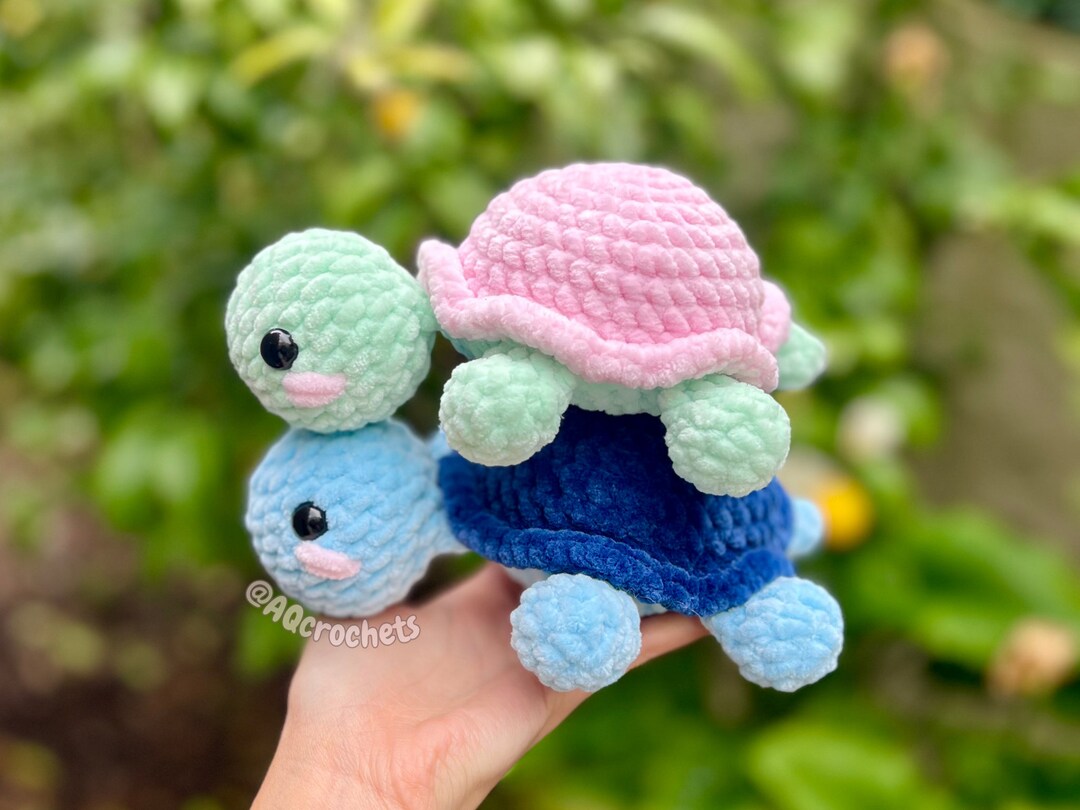 Handmade Custom Crochet Turtle Plushie, Crochet Pink Turtle Stuffed ...