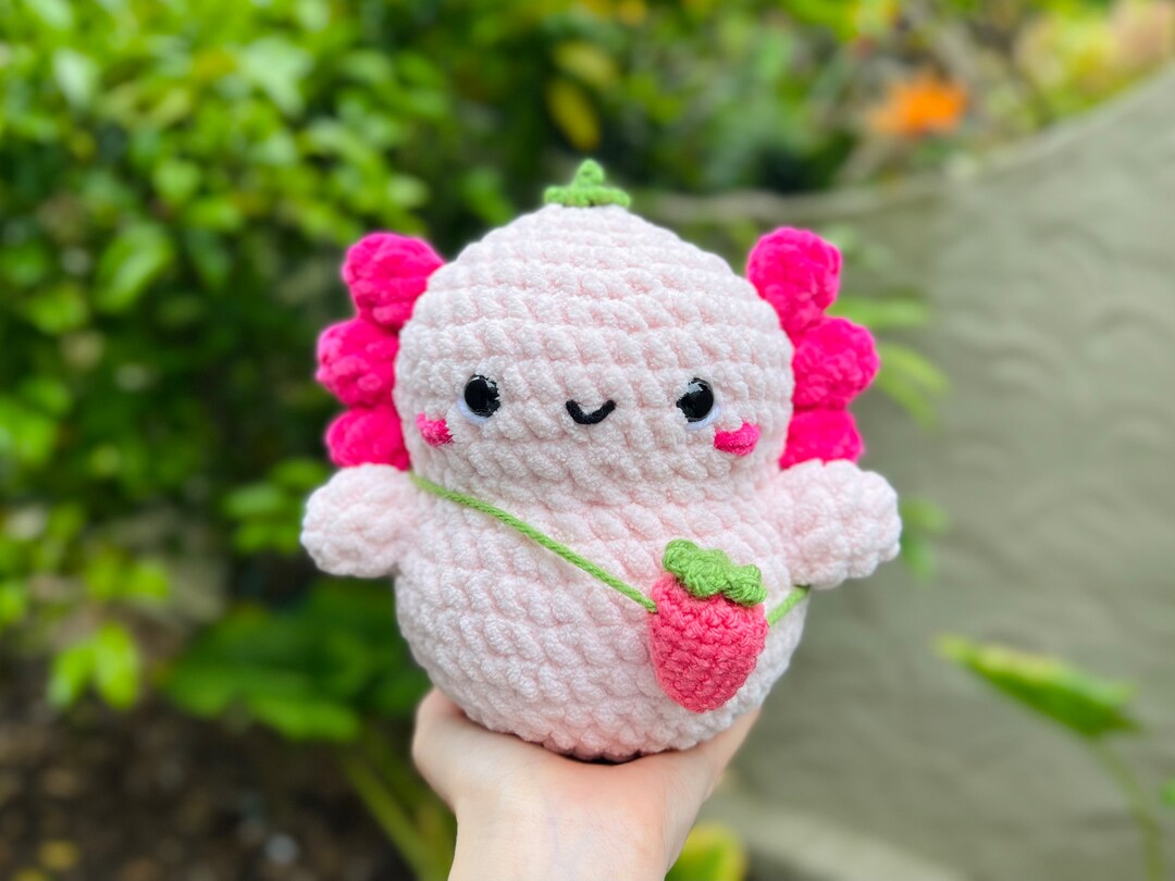 Handmade Pink Axolotl Crochet Plush, Crochet Strawberry Axolotl Stuffed ...