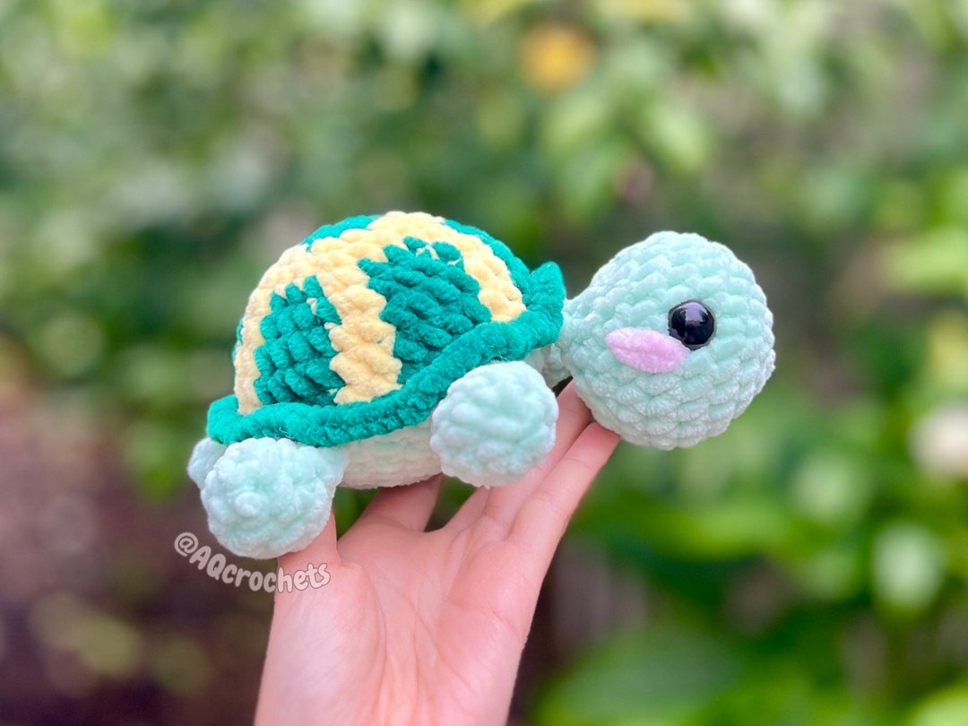 Handmade Green Crochet Turtle Plushie, Crochet Green Turtle Stuffed ...
