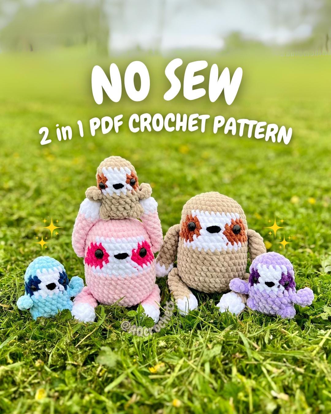 No Sew Sloths Crochet Pattern (no Sew Crochet Pattern, No Sew Sloth ...