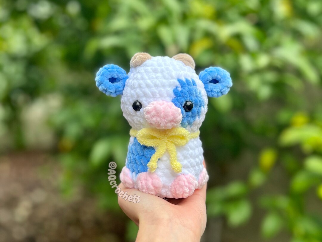 Handmade Blue Cow Crochet Plush, Crochet Cow Stuffed Animal, Crochet ...