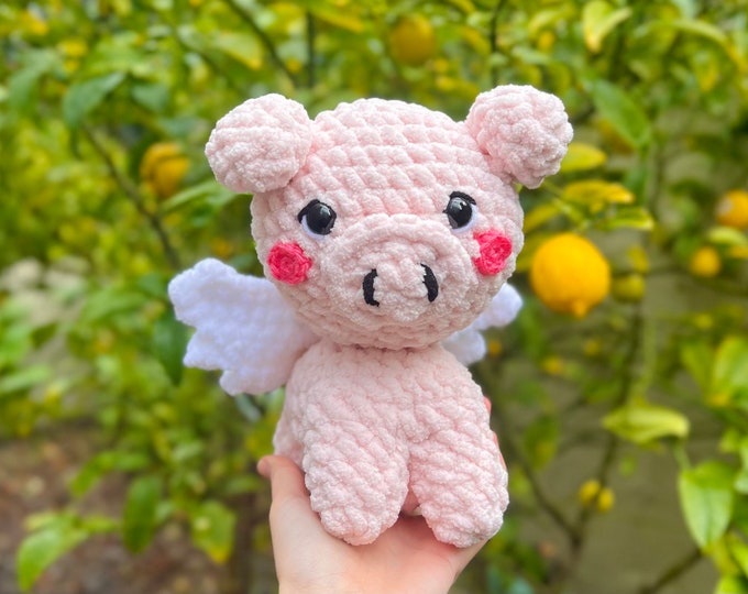 Handmade Flying Pig Crochet Plush, Crochet Flying Pig Stuffed Animal ...