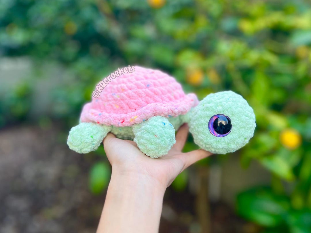 Handmade Pink Crochet Turtle Plushie, Crochet Pink Turtle Stuffed ...