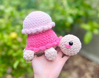 Handmade Pink Crochet Turtle Plushie, Crochet Pink Turtle Stuffed ...